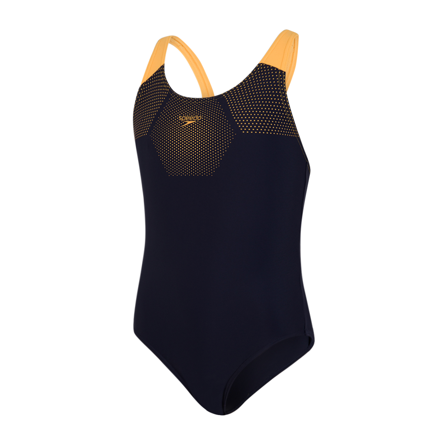 Speedo Tech Placement Muscleback Girls Swimsuit Navy/Orange - Run Charlie