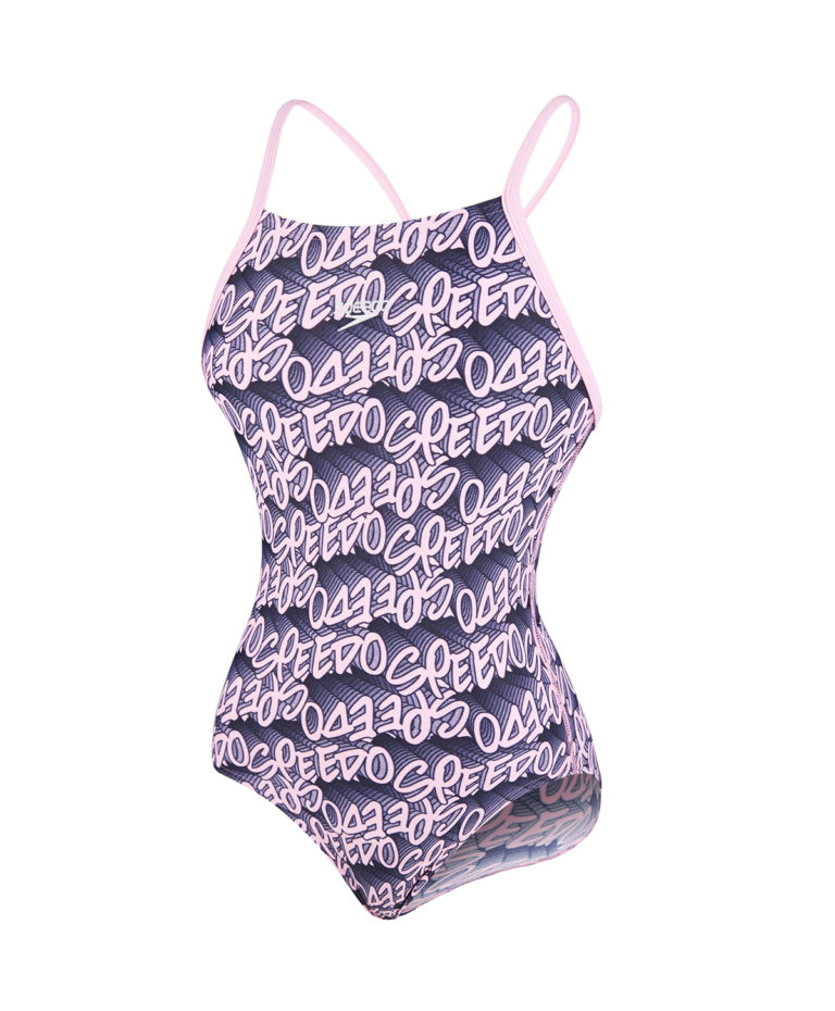Speedo Girls Endurance Allover Rippleback Print 48 Swimsuit Navy Pink ...