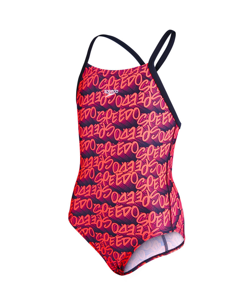 Speedo Girls Endurance Allover Rippleback Print 41 Swimsuit Black Red ...